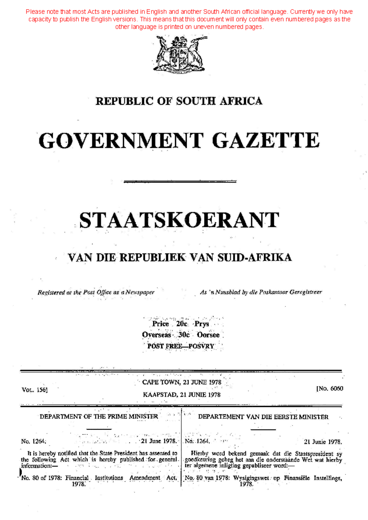 Act-80-1978 Legislation - REPUBLIC OF SOUTH AFRICA 'GOVERNMENT GAZETTE ...