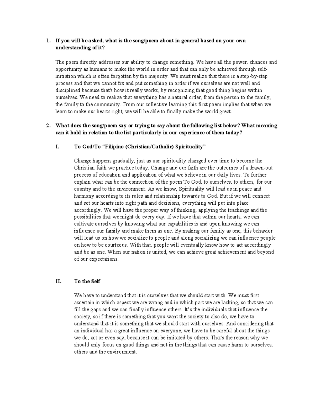 poem questions and answers - If you will be asked, what is the song/poem about in general based ...