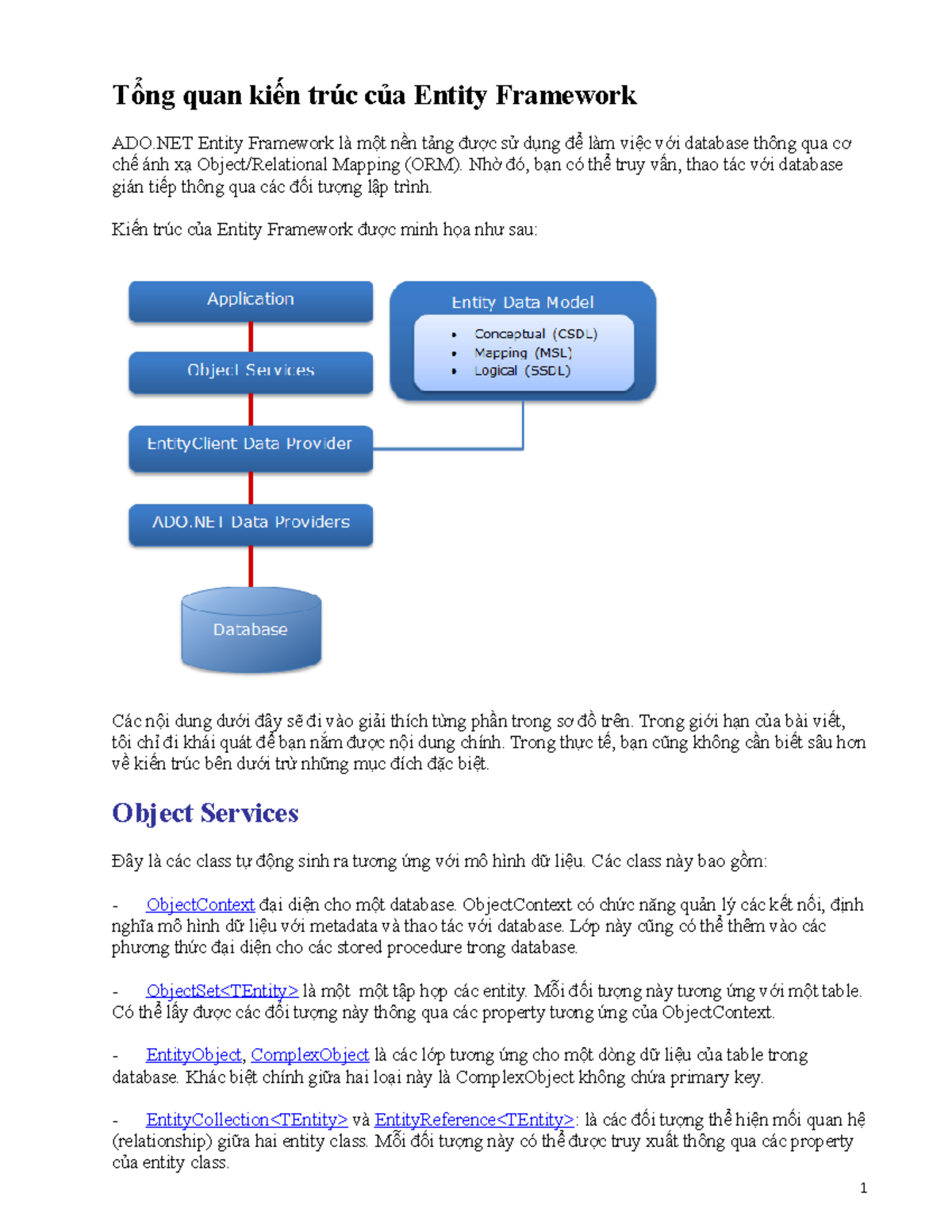 Tổng Quan Kiến Trúc Của Entity Tổng Quan Kiến Trúc Của Entity Framework Ado Entity Framework