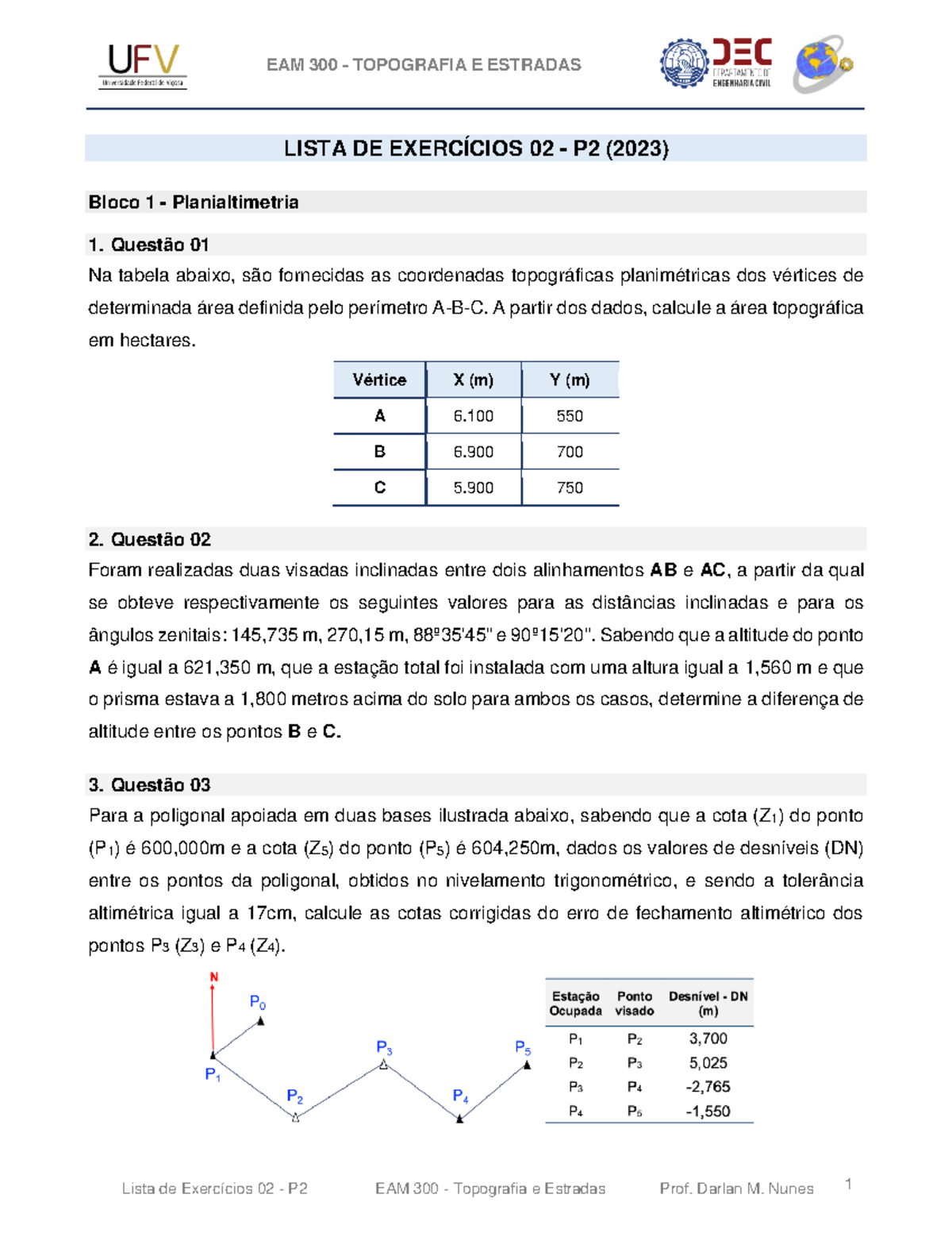 EAM300 Lista Exercicios 02 20232 - LISTA DE EXERCÍCIOS 0 2 - P2 ( 2023 ) Bloco 1 ...