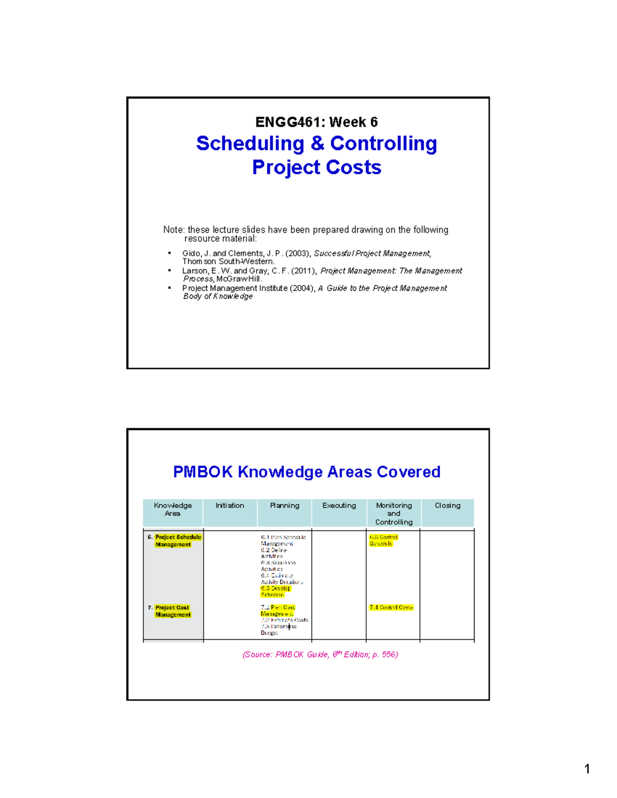 Week 6 Lecture - ENGG461: Week 6 Scheduling & Controlling Project Costs Note: these lecture ...