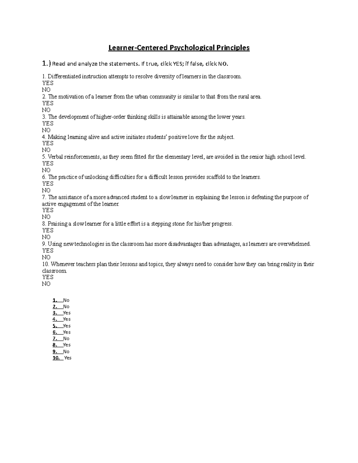 Leearner-centered psychological principles (quiz 1) - Learner-Centered ...