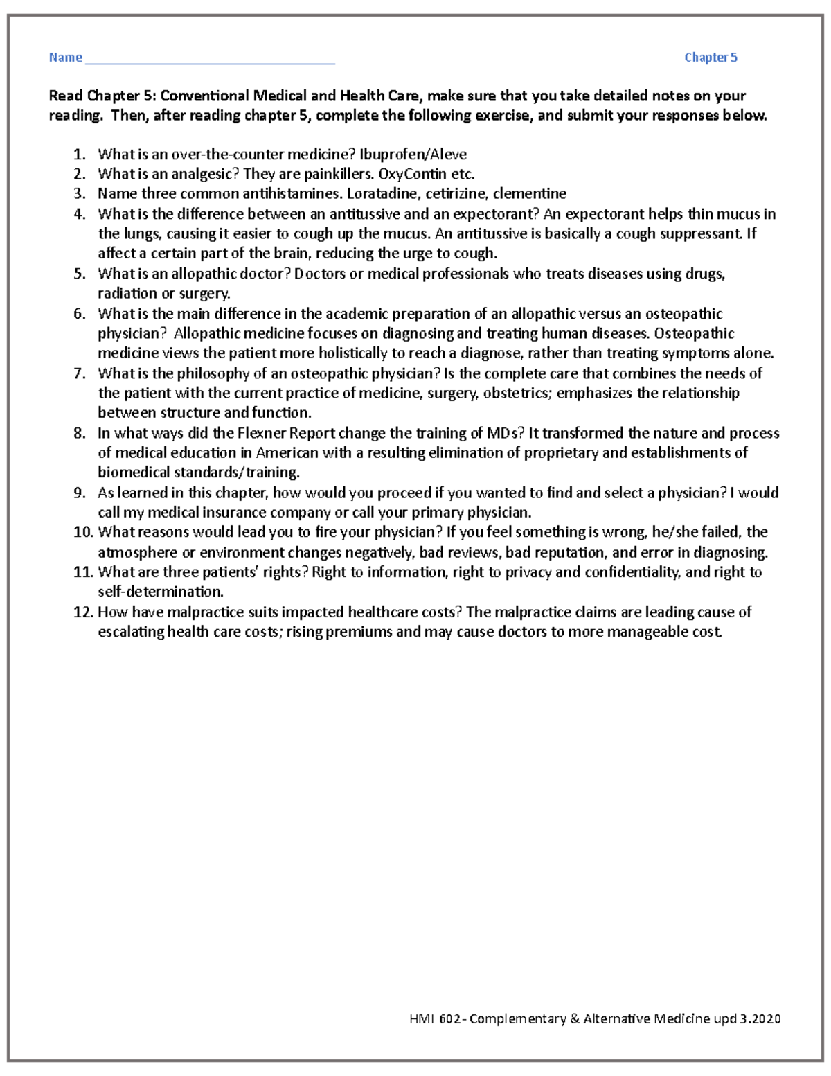 CAM - Chapter 5 2020 - none - Name _____________________________________ Chapter 5 Read Chapter ...