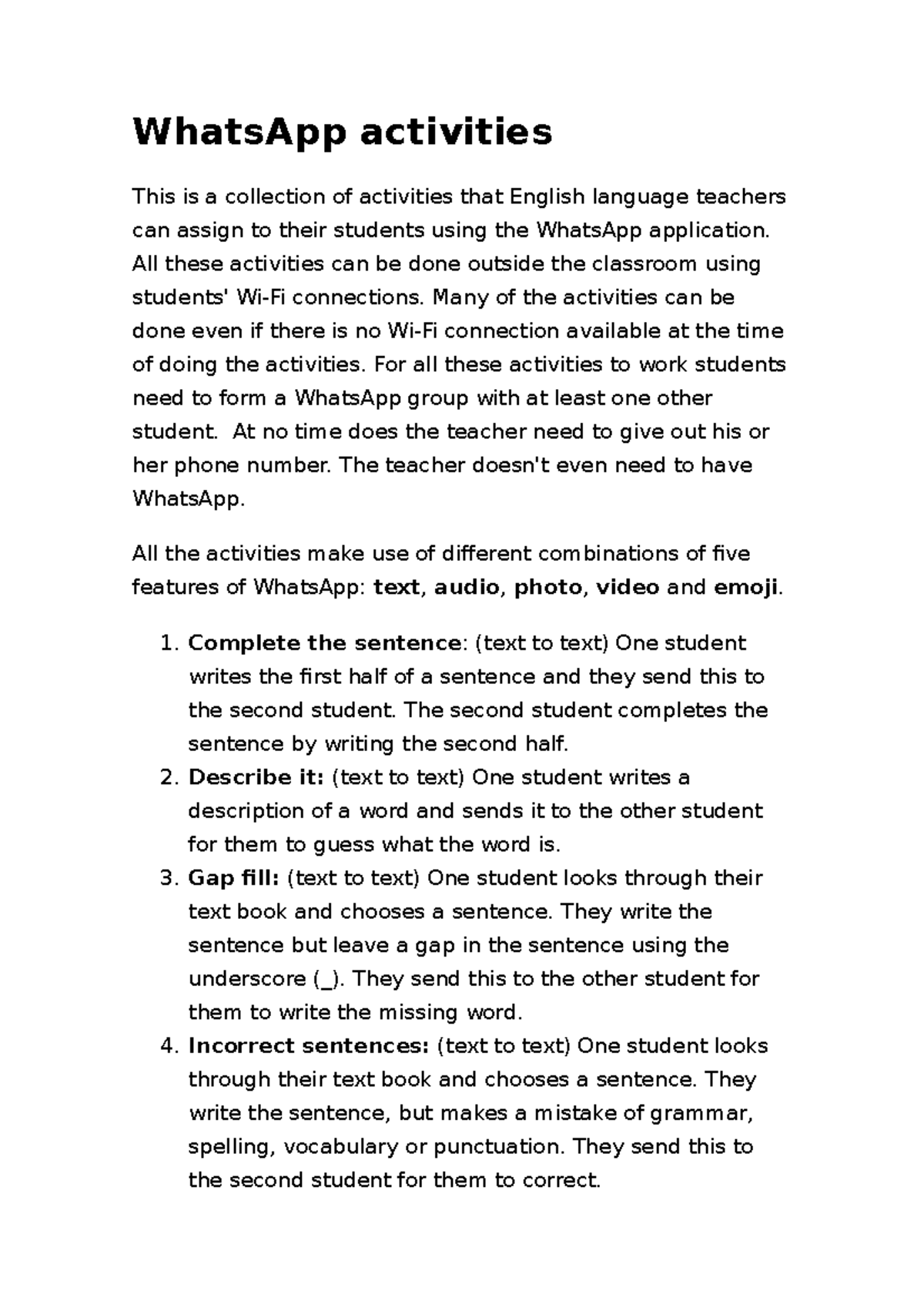 Whats App activities - WhatsApp activities This is a collection of ...