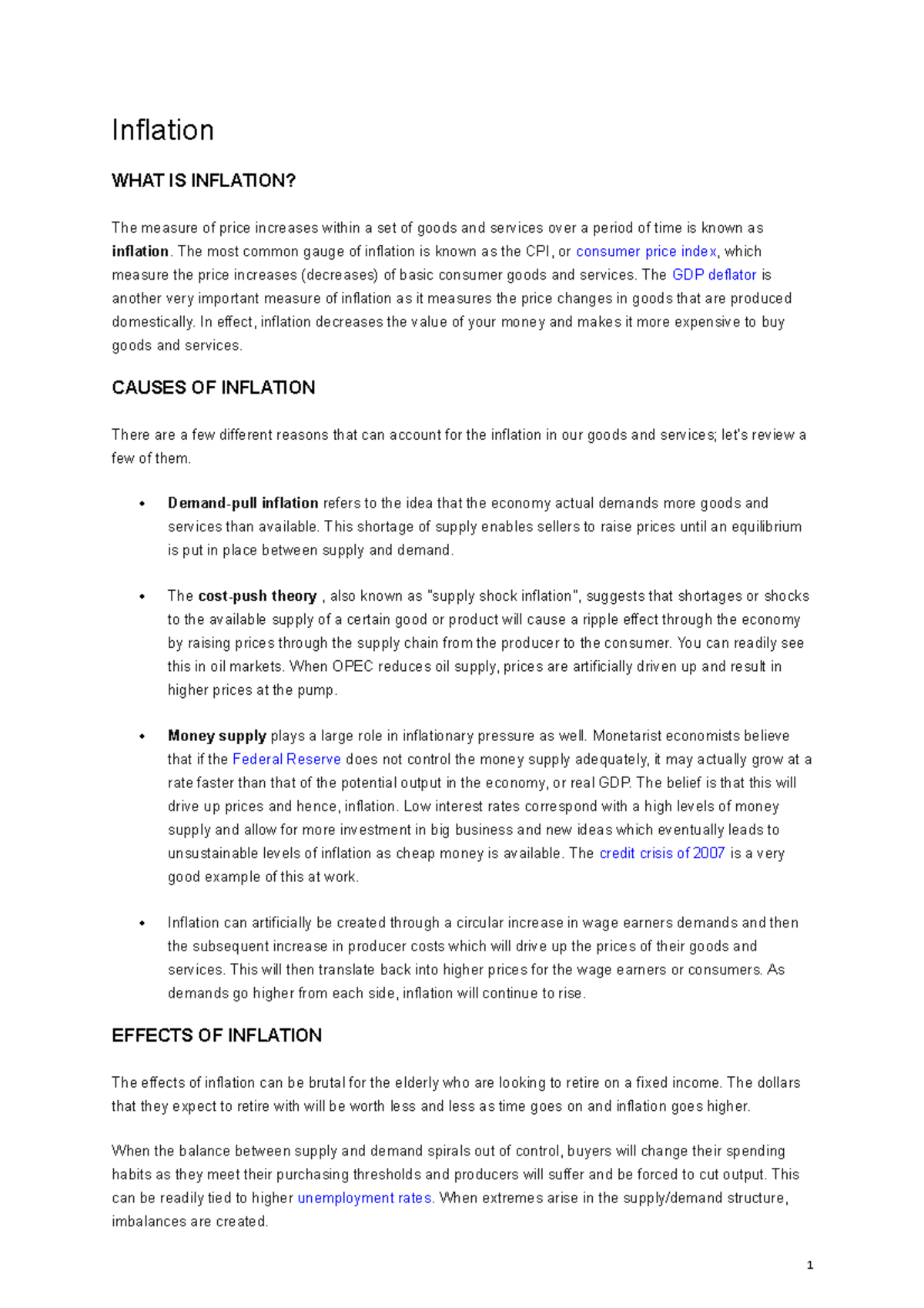 Inflation - Synthesis or Summary - Inflation WHAT IS INFLATION? The ...