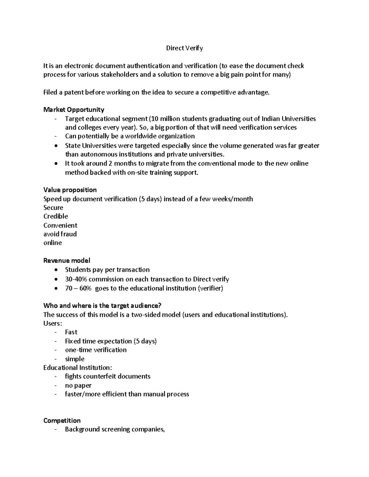 Direct Verify - Analysis of Case study - Direct Verify It is an ...