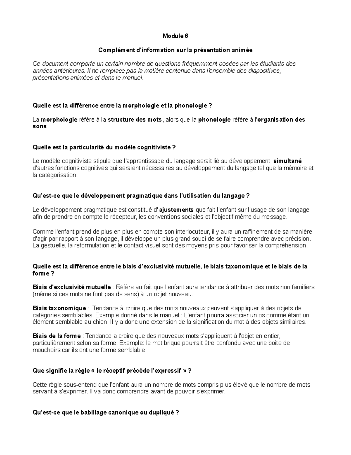 Infos sup module 6 - notes de cours - Module 6 Complément d'information ...