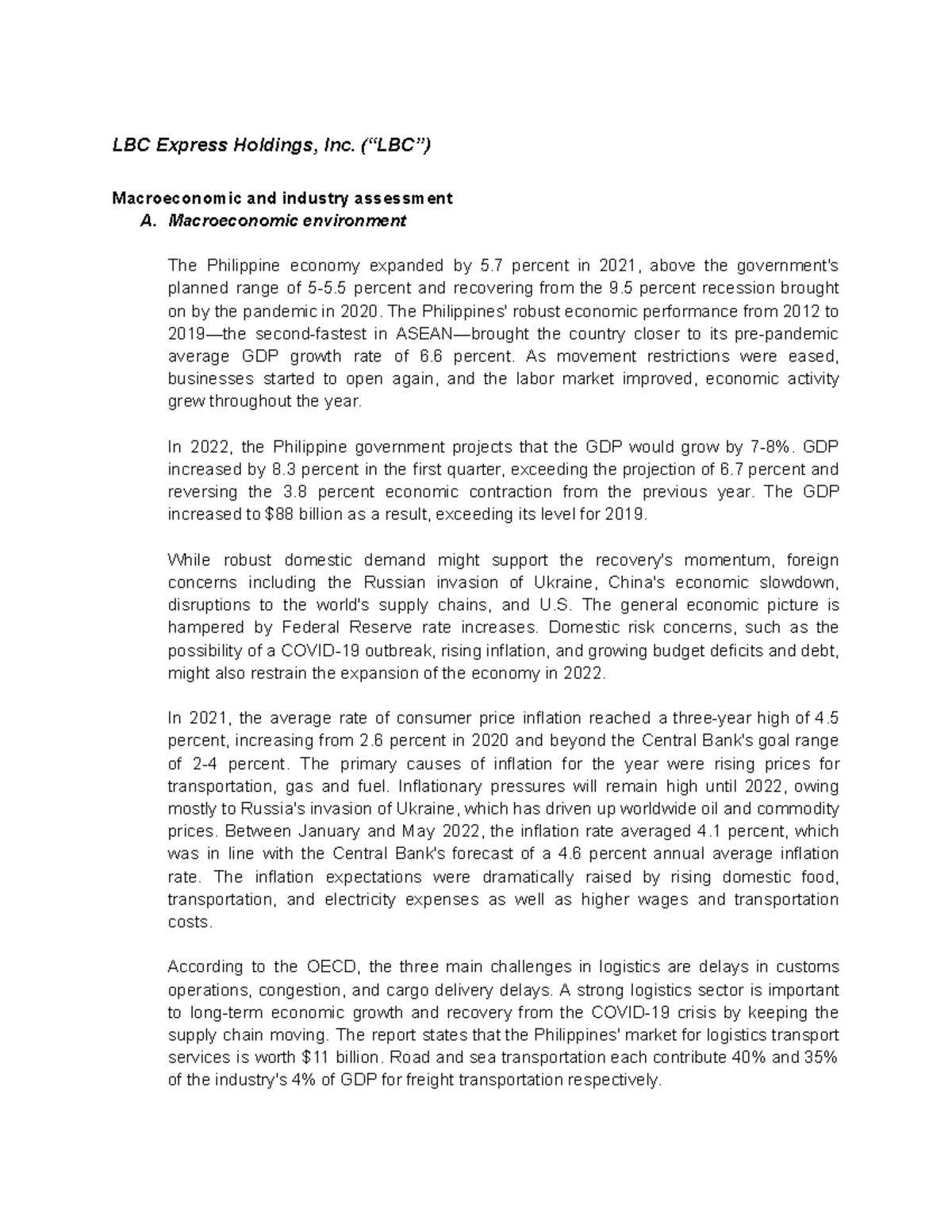 Working Paper Case Analysis - LBC Express Holdings, Inc. (“LBC ...