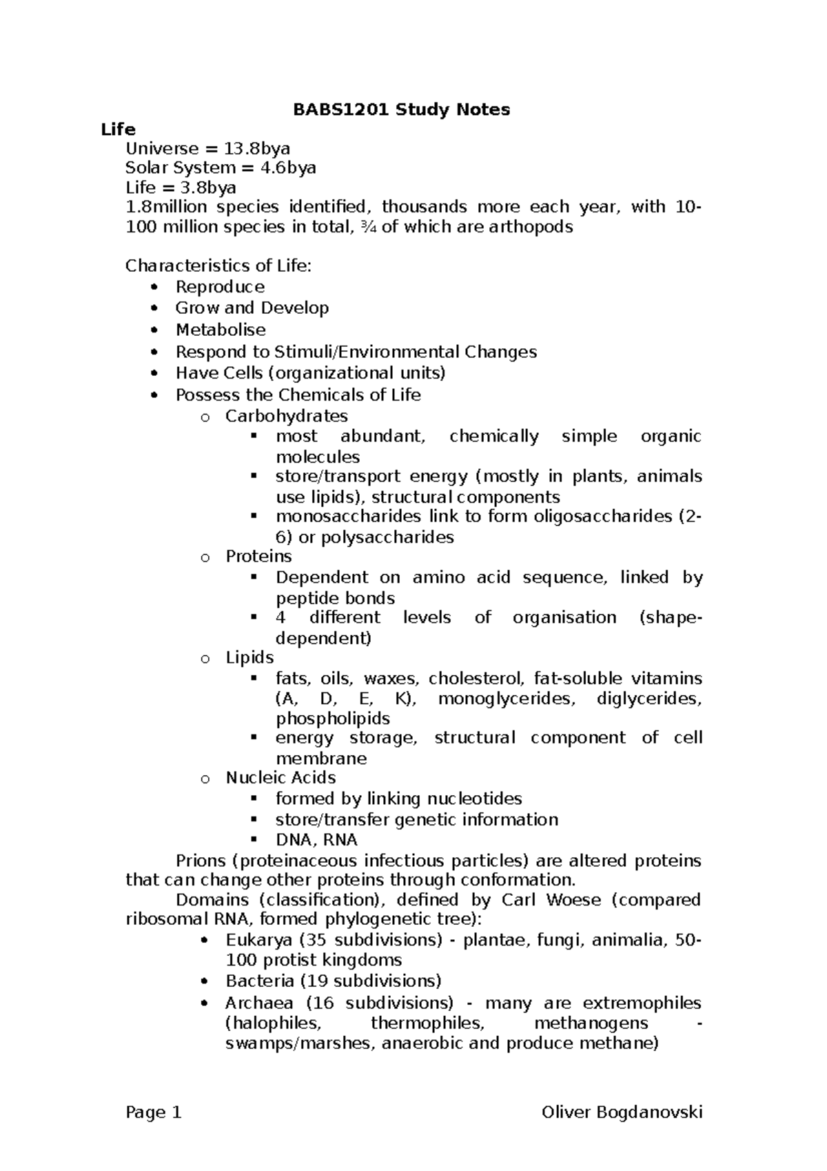 Molecules, Cells and Genes Study Notes - BABS1201 Study Notes Life ...