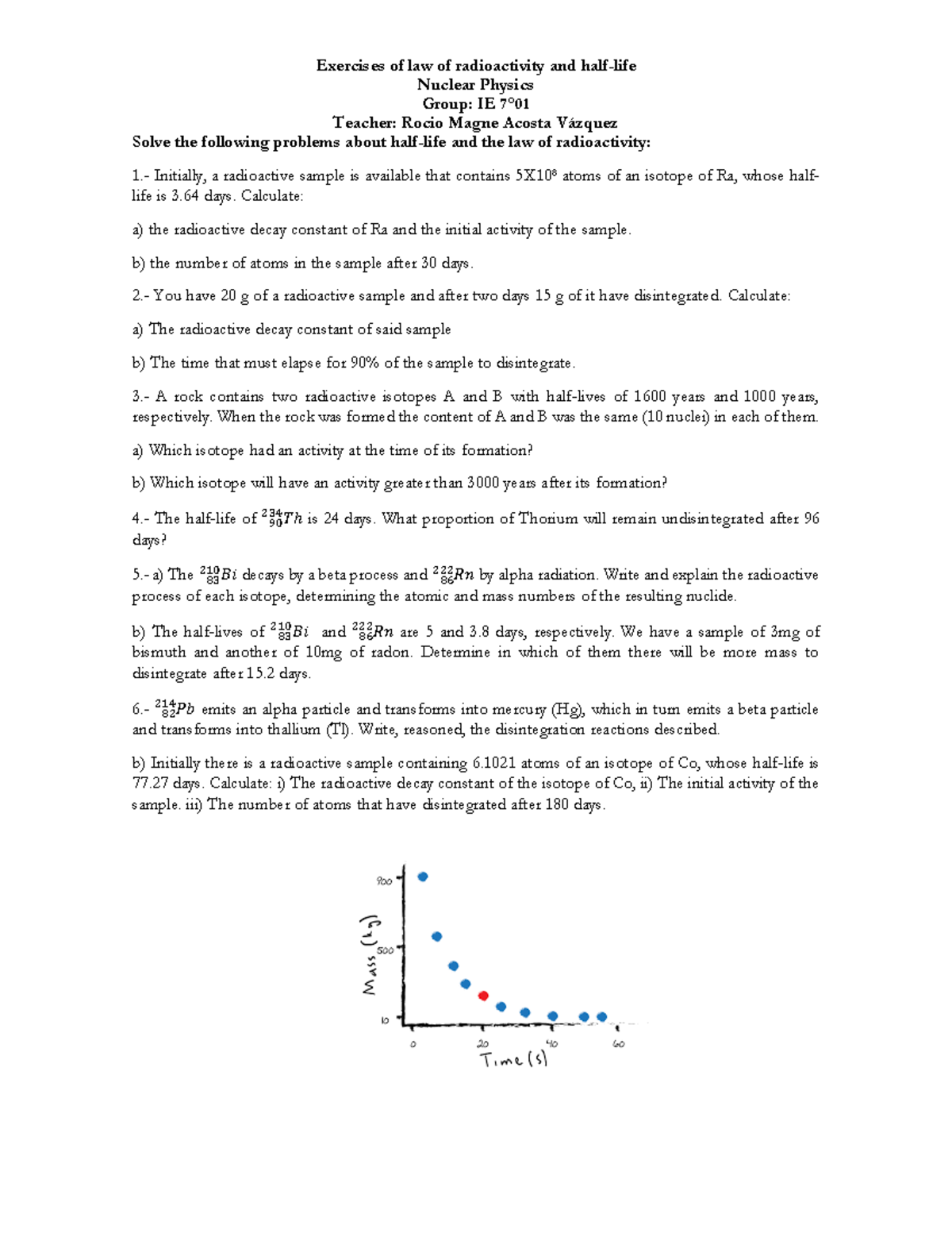 Exercises of law of radioactive decay and half-life - Exercises of law ...