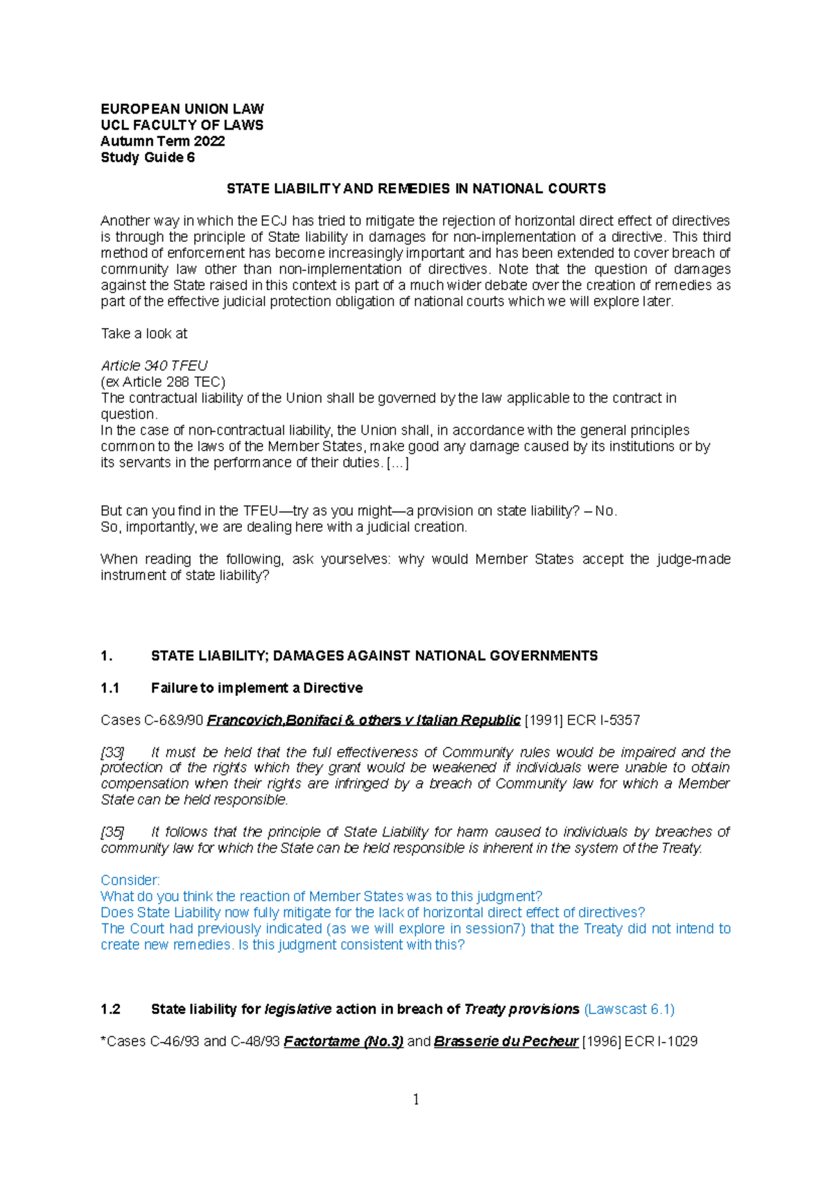 Lecture 6 - state liability + remedies in national courts - EUROPEAN ...