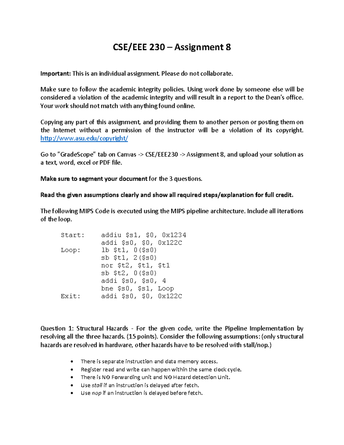 Assignment 8 - Please do not collaborate. Make sure to follow the academic integrity policies ...