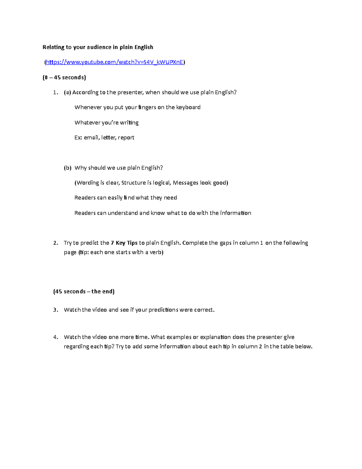 Plain English tips - video and questions - Relating to your audience in ...