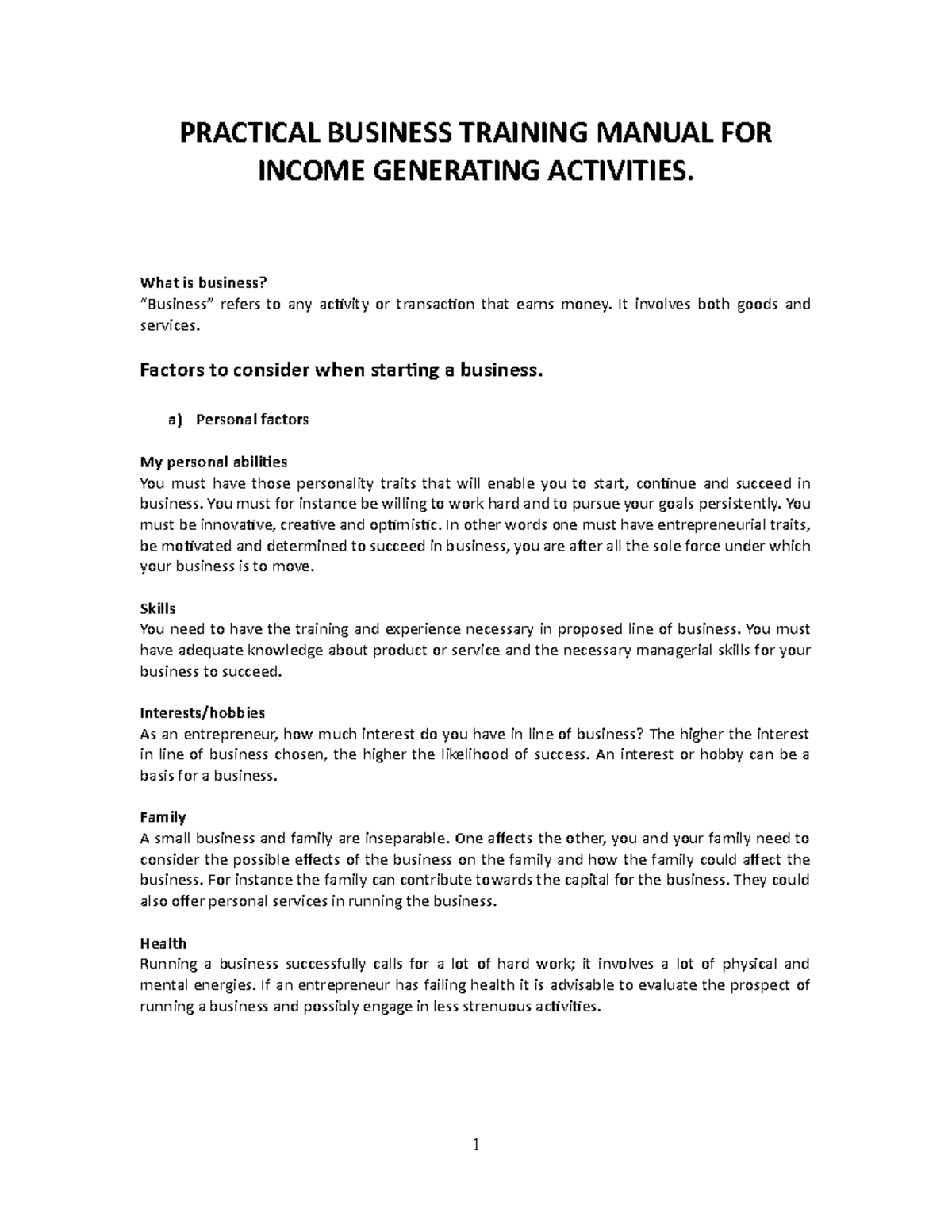 Business Skills Training Manual - PRACTICAL BUSINESS TRAINING MANUAL ...