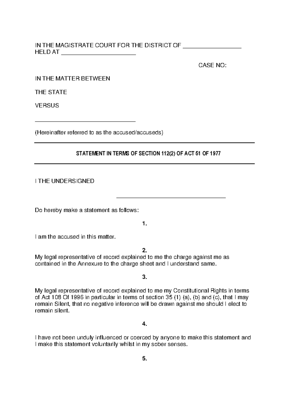 Section 112(2) - IN THE MAGISTRATE COURT FOR THE DISTRICT OF ...