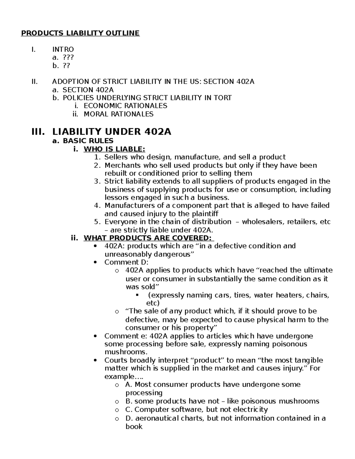Lasso Products Liability Spring 2023 - PRODUCTS LIABILITY OUTLINE I ...