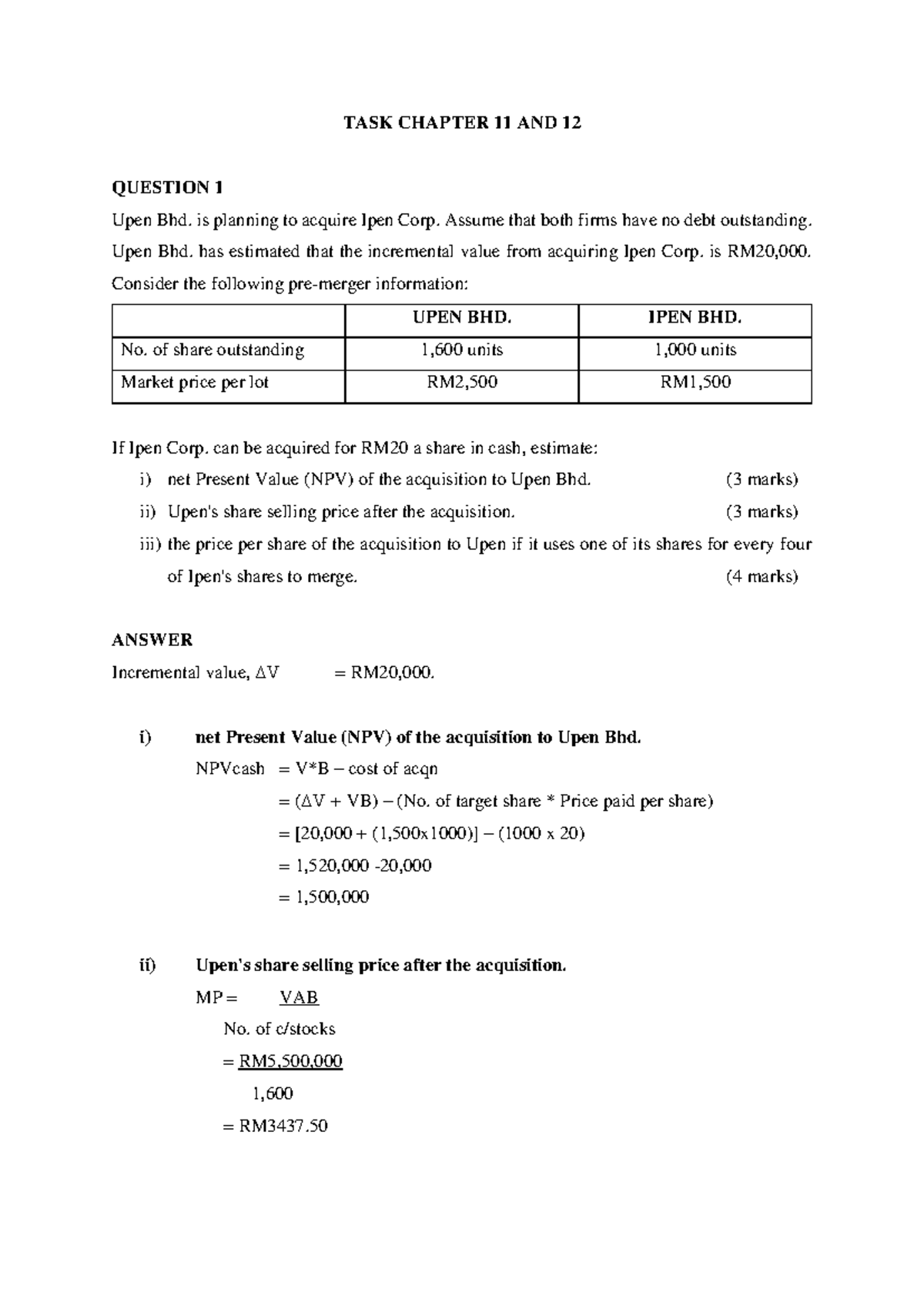 TASK Chapter 11 AND 12 with answer - TASK CHAPTER 11 AND 12 QUESTION 1 ...