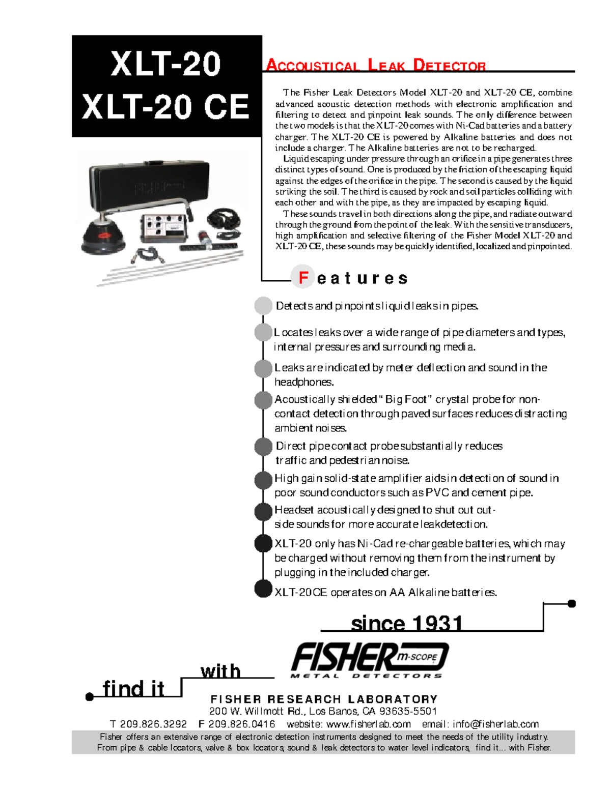 Spec xlt20-sp - XLT-20 CATALOG - XLT- XLT-20 CE T he Fisher Leak ...