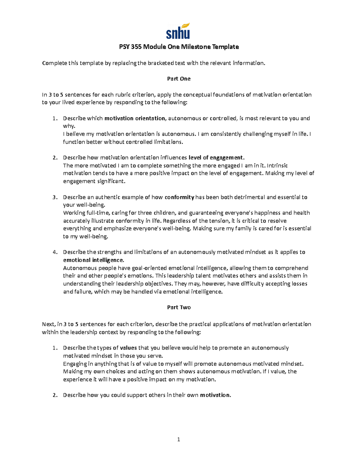 PSY 355 Module One Milestone Template - PSY 355 Module One Milestone ...