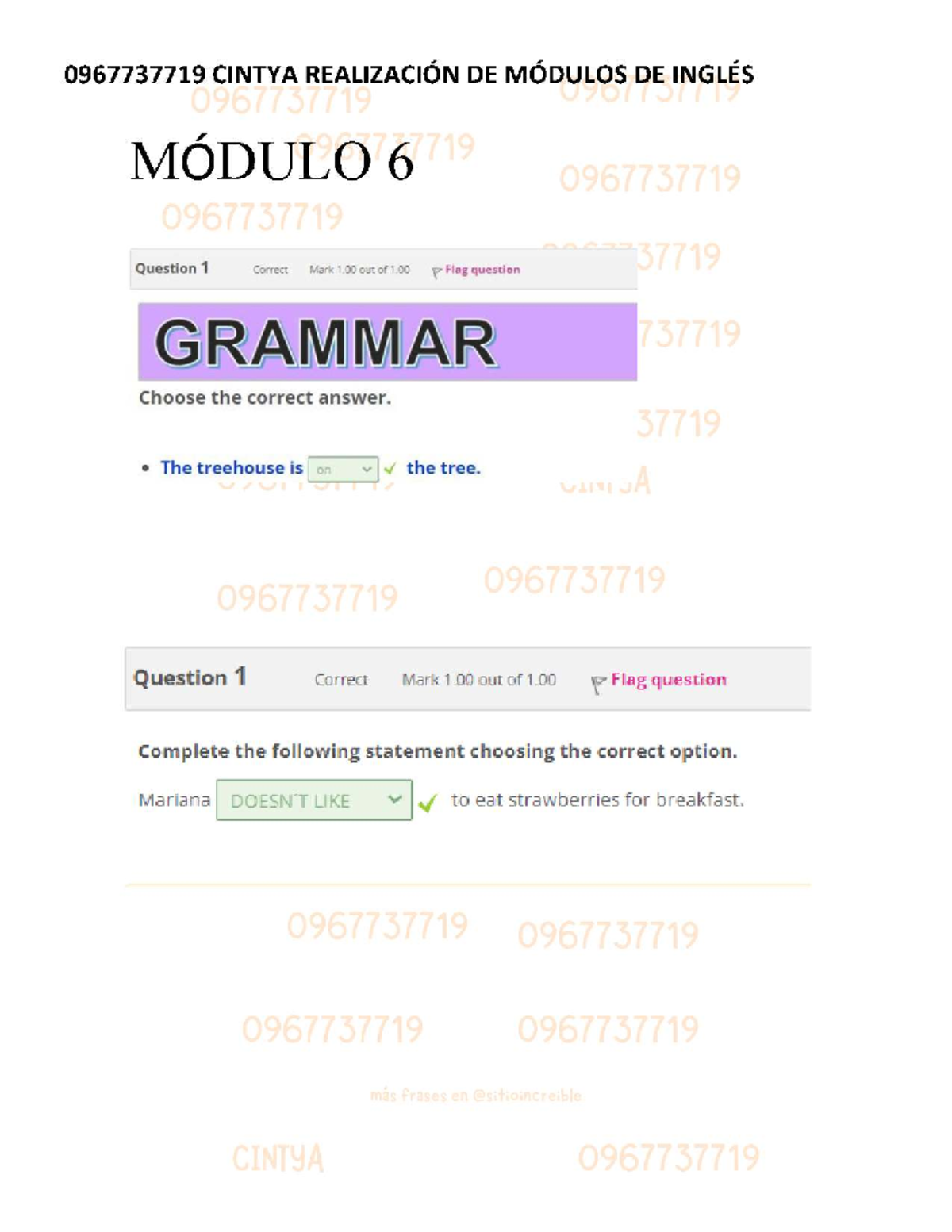 Modulo 6 primera parte - ingles - MÓDULO 6 Question 1 Correct Mark1.00outof1 ¡»Flag question ...