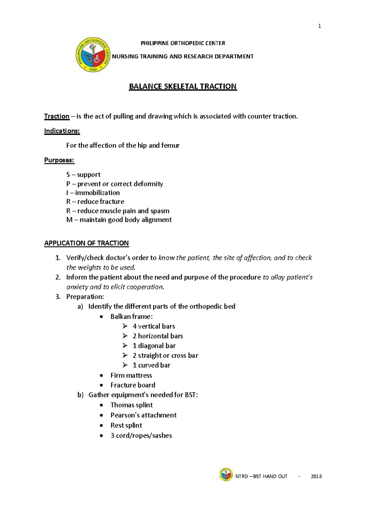 Balance- Skeletal- Traction - PHILIPPINE ORTHOPEDIC CENTER NURSING ...