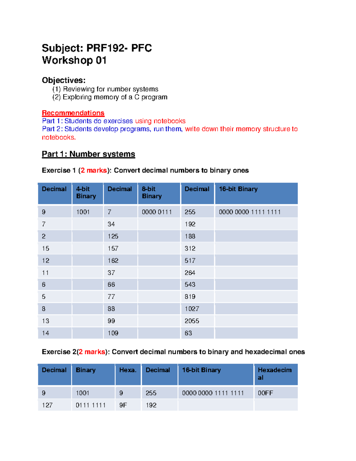 Workshop 01 - bài tập - Subject: PRF192- PFC Workshop 01 Objectives: (1) Reviewing for number ...