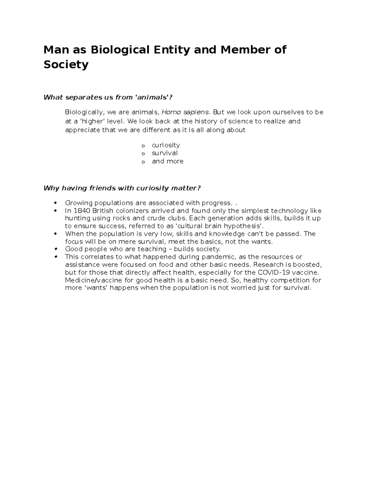 Man as Biological Entity and Member of Society - Man as Biological ...