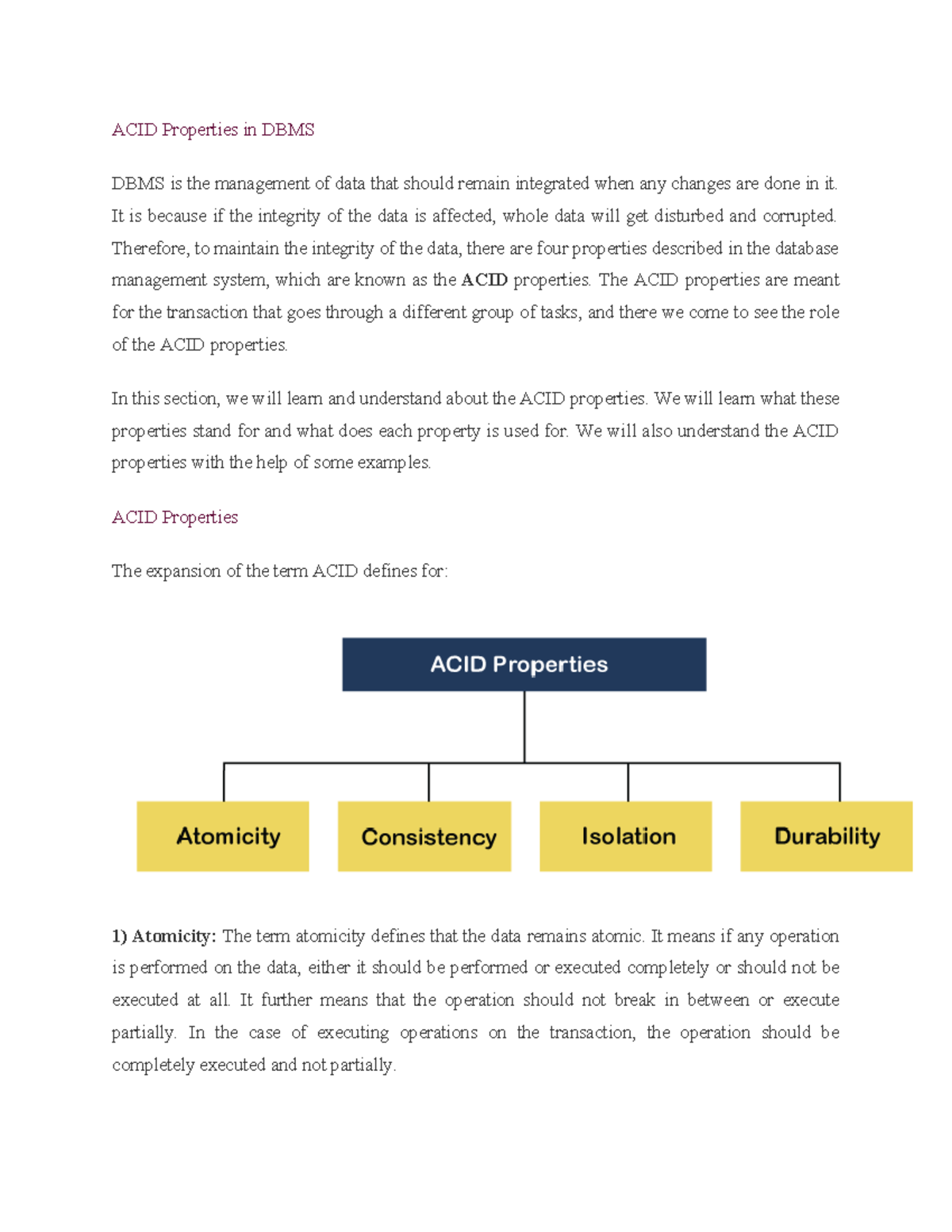 ACID Properties in DBMS - It is because if the integrity of the data is ...