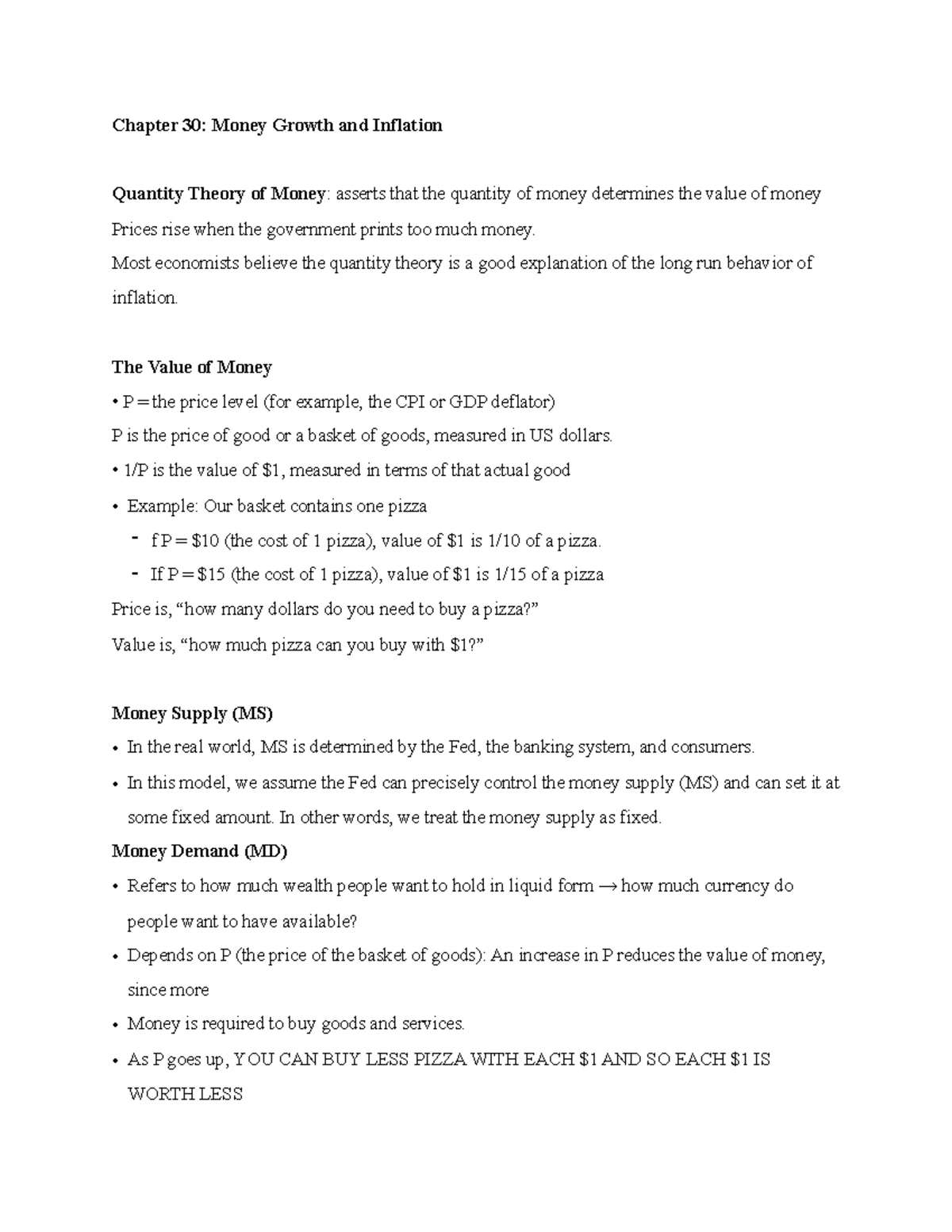 Chapter 30 Lecture Notes - Chapter 30: Money Growth and Inflation ...