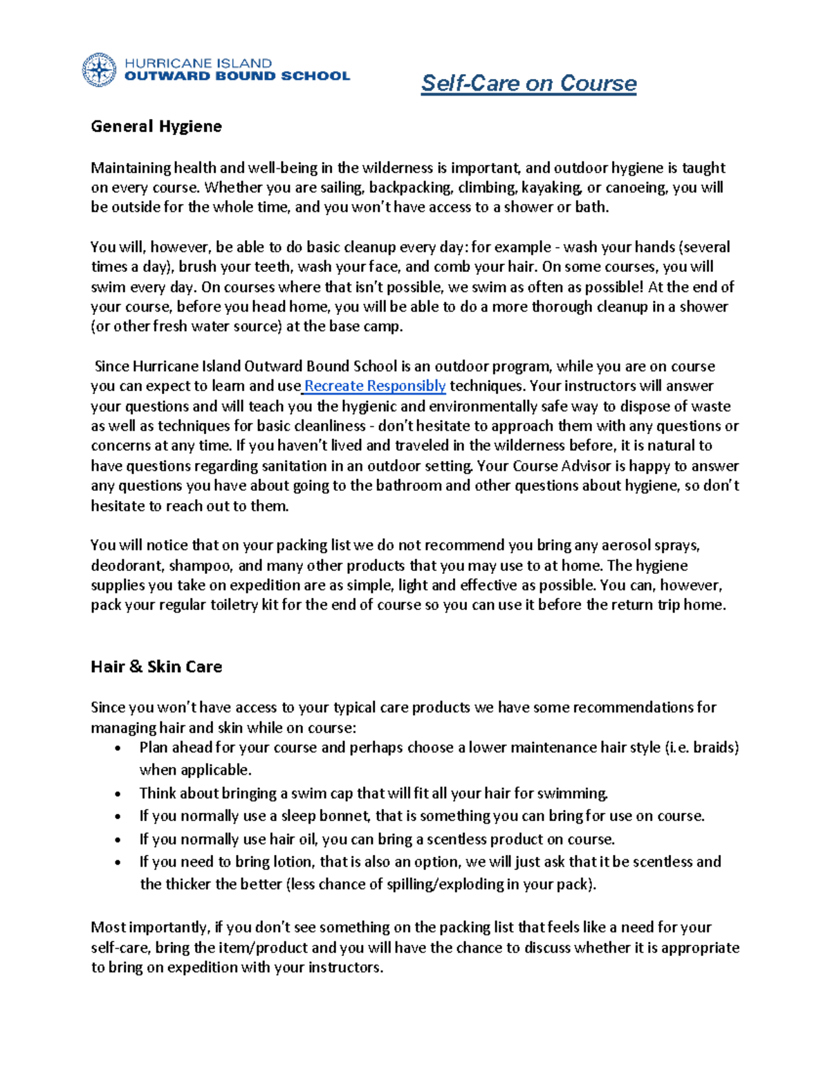 Self-Care on Course 2 - Self-Care on Course General Hygiene Maintaining ...