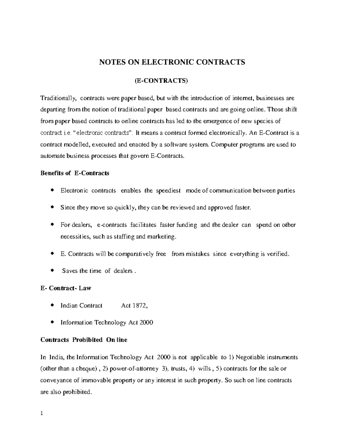 Electronic-Contracts-pdf - NOTES ON ELECTRONIC CONTRACTS (E-CONTRACTS ...