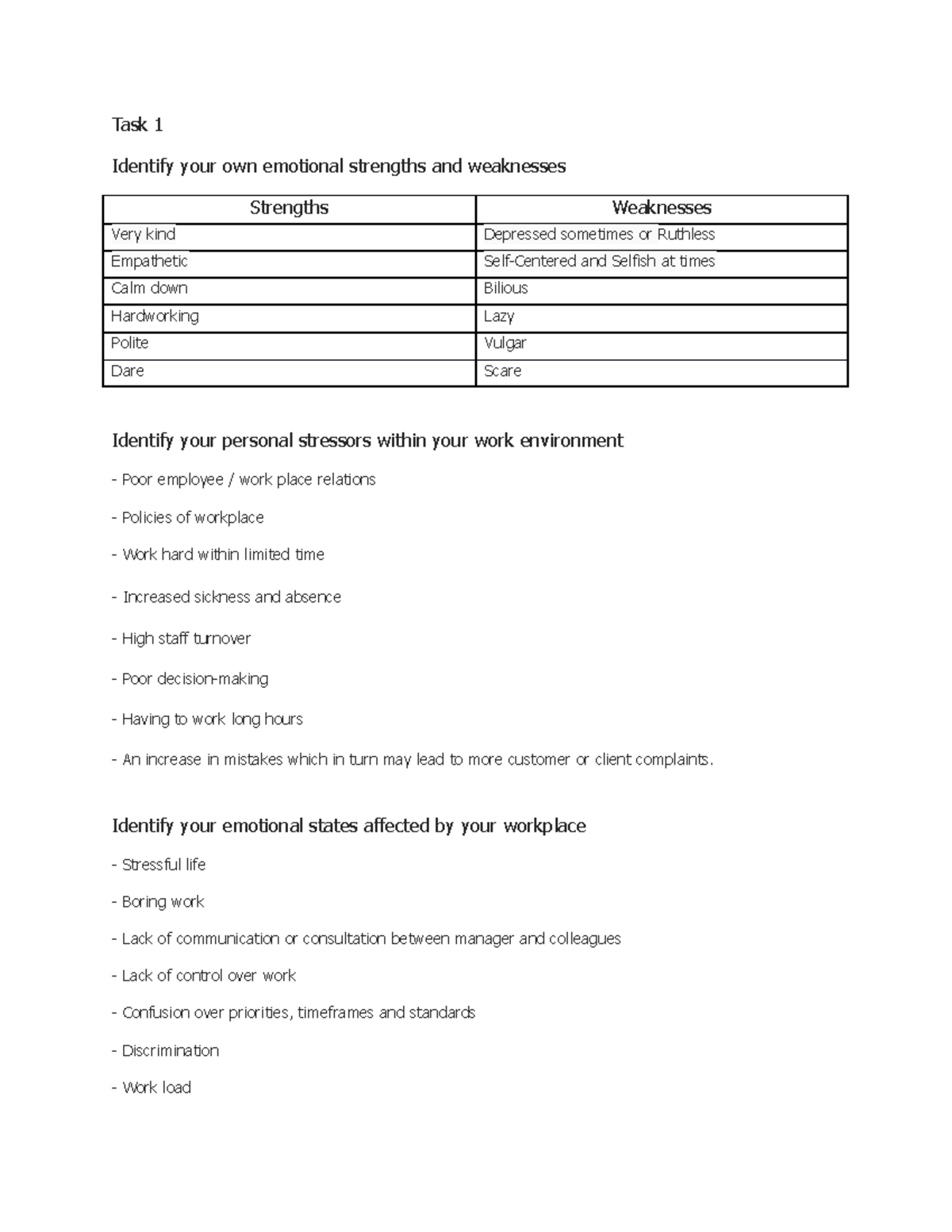 Develop and emotional intelligence - Task 1 Identify your own emotional ...