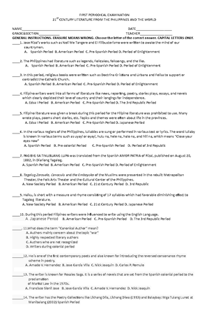 21st century lit quiz 1 - Quiz - Name_____________Grade&Section ...