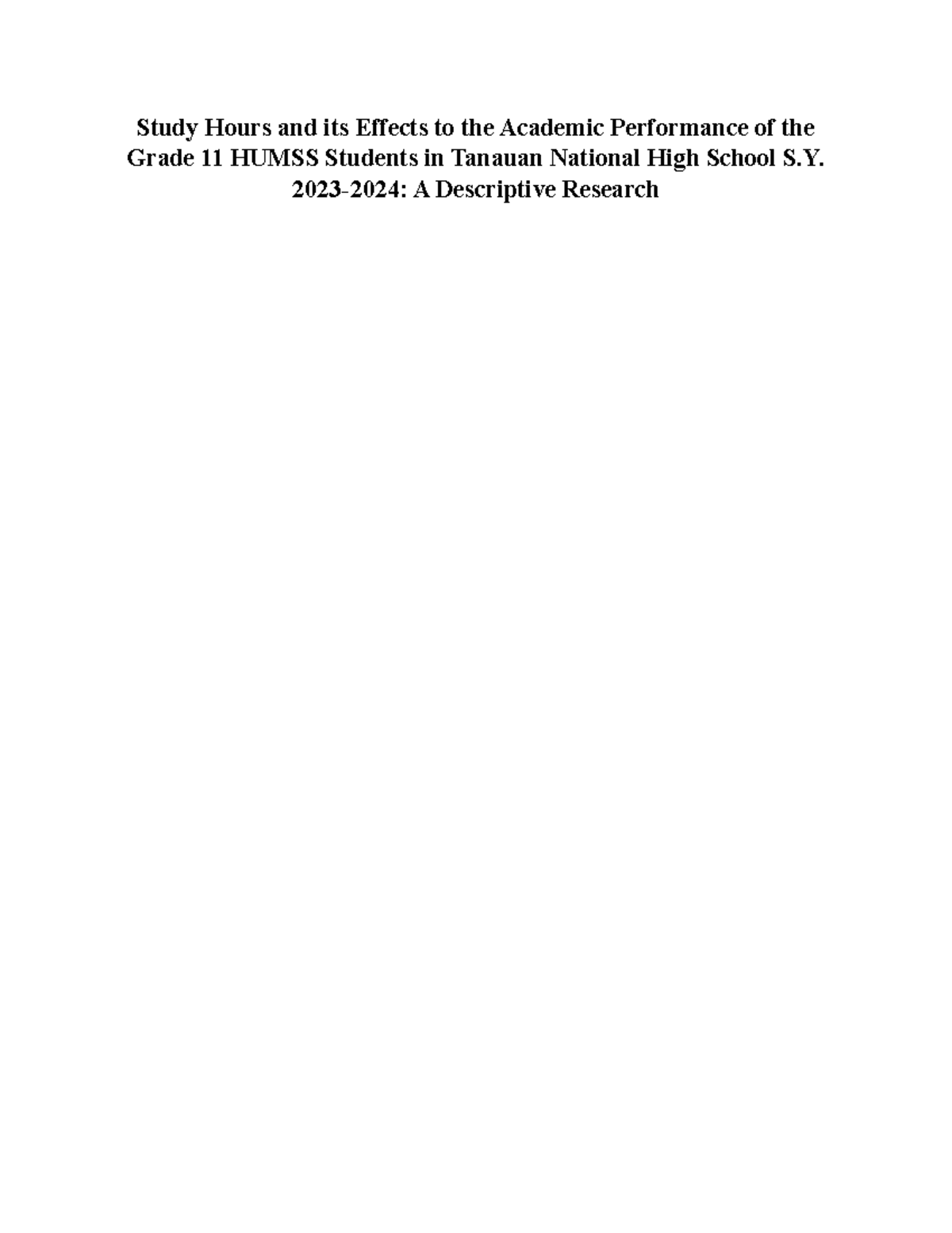 Study Hours and its Effects to the Academic Performance of the Grade 11 ...