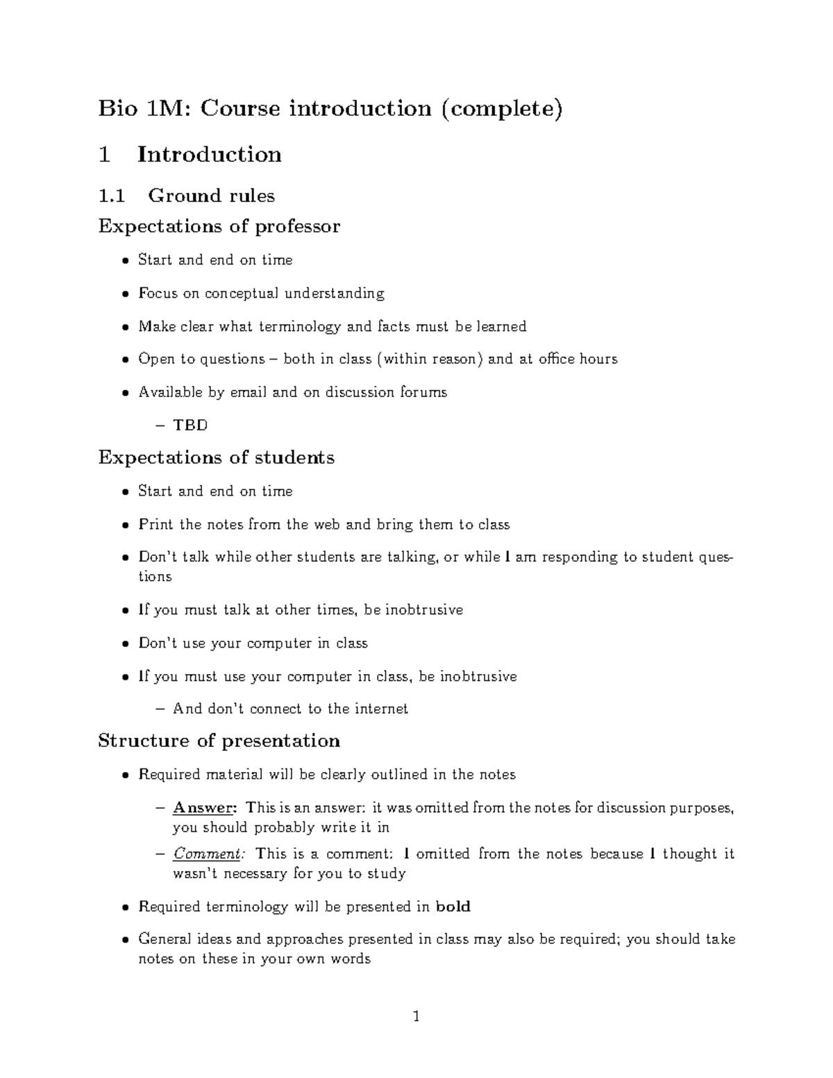Introduction - kolasaa - Bio 1M: Course introduction (complete) 1 ...