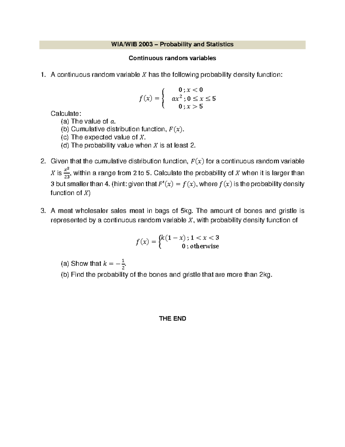 Tutorial 04 - WIA/WIB 2003 – Probability and Statistics Continuous ...