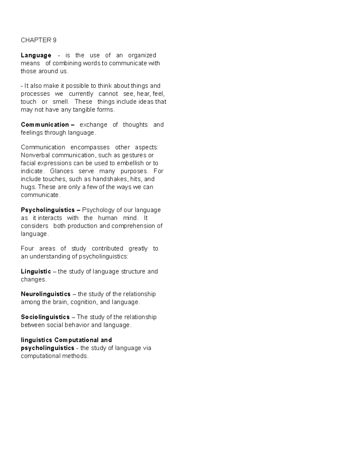 CHAP9 Reviewer Language - CHAPTER 9 Language - is the use of an ...