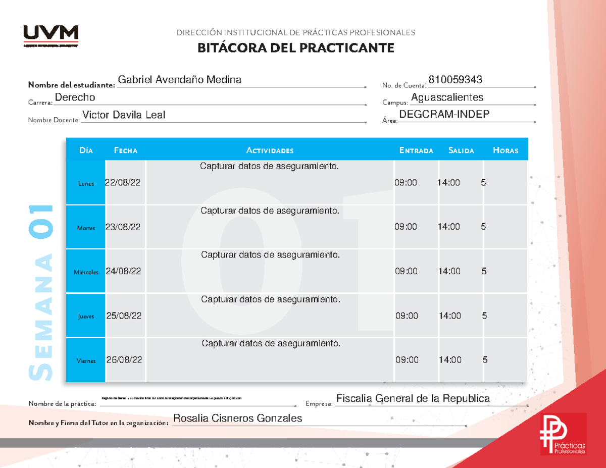Bita 2 - bitacora semana 2 - ####### DIRECCIÓN INSTITUCIONAL DE ...