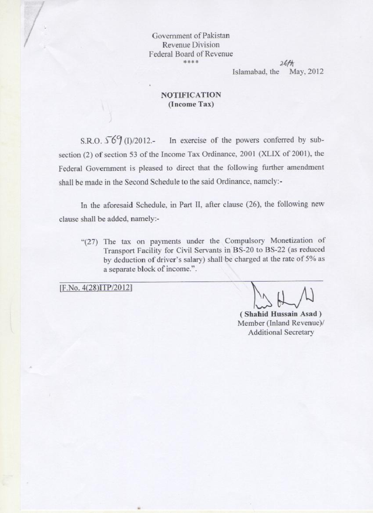 2012 52815540564172012 sro569 - Government of Pakistan Revenue Division ...