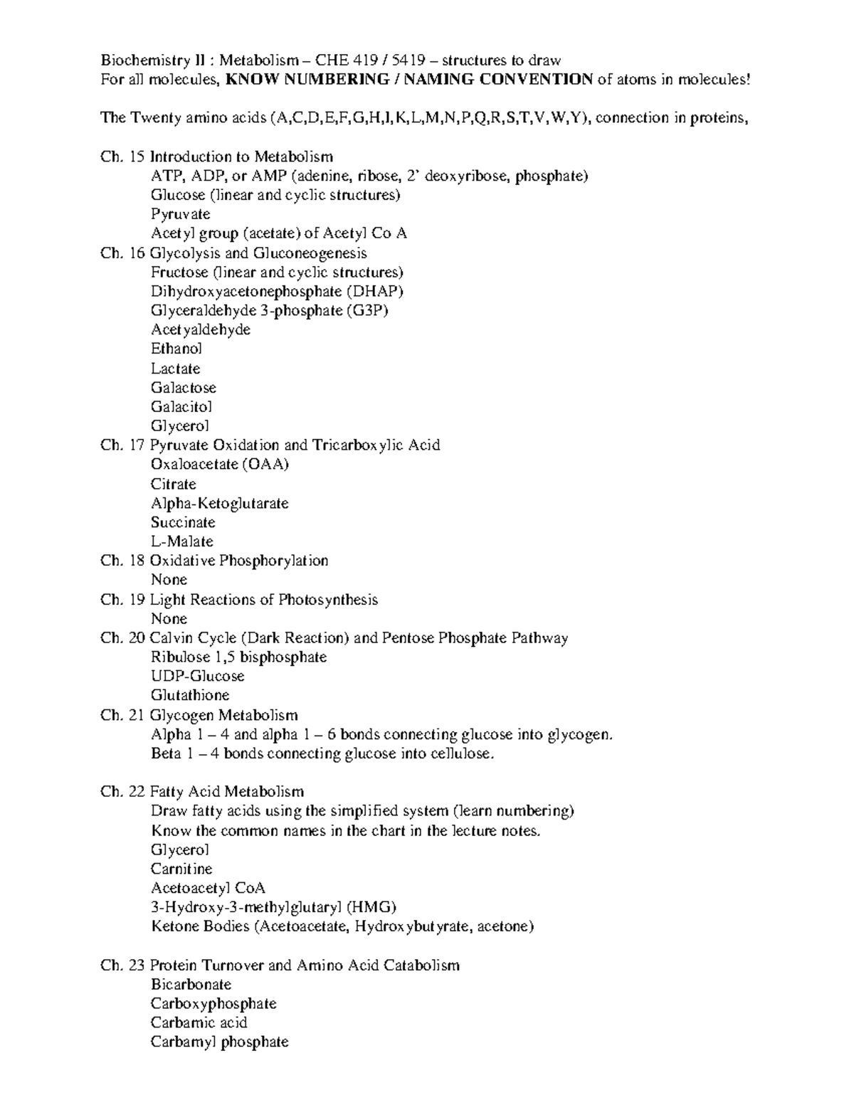 Biochemistry II Structures to draw (Master) - Biochemistry II ...