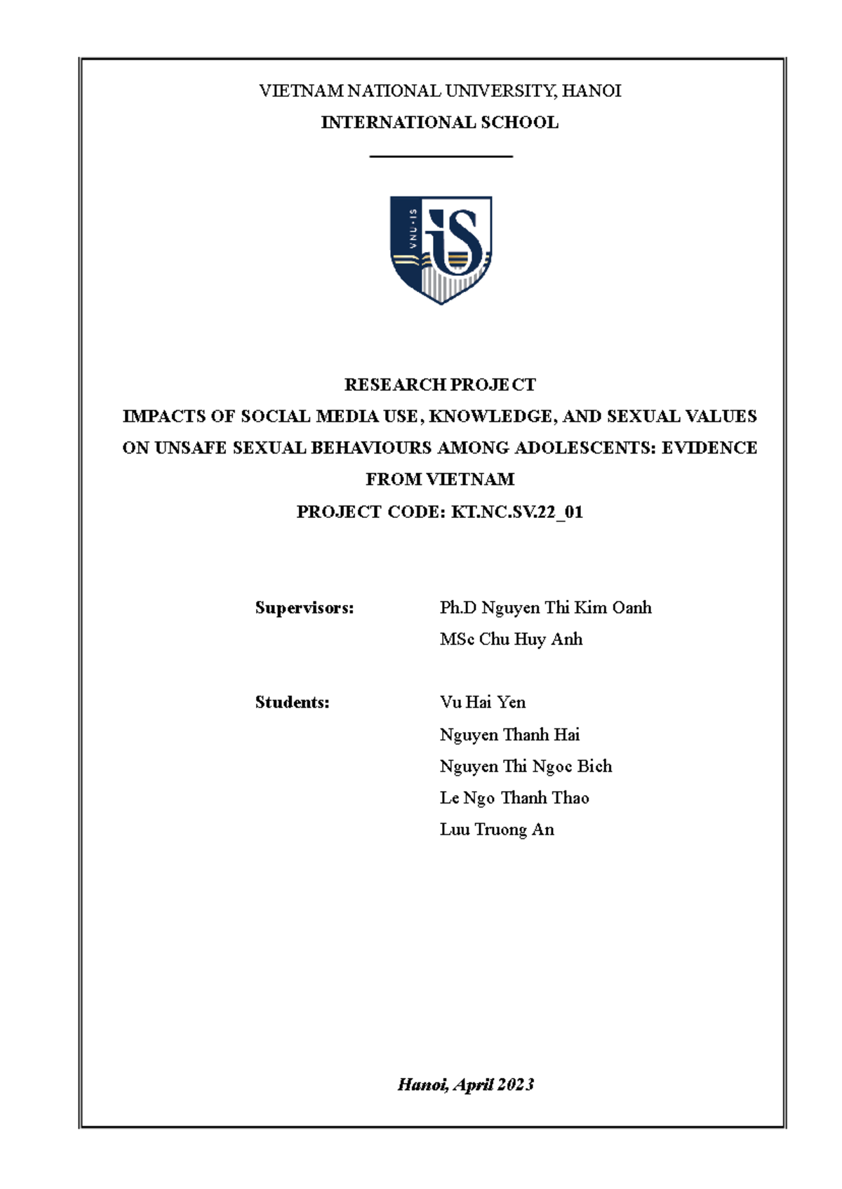 RP-Thanh-Hải - nghiên cứu - VIETNAM NATIONAL UNIVERSITY, HANOI INTERNATIONAL SCHOOL RESEARCH ...