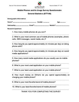 Mobile Phones and Its Usage Survey Questionnaire - - Studocu