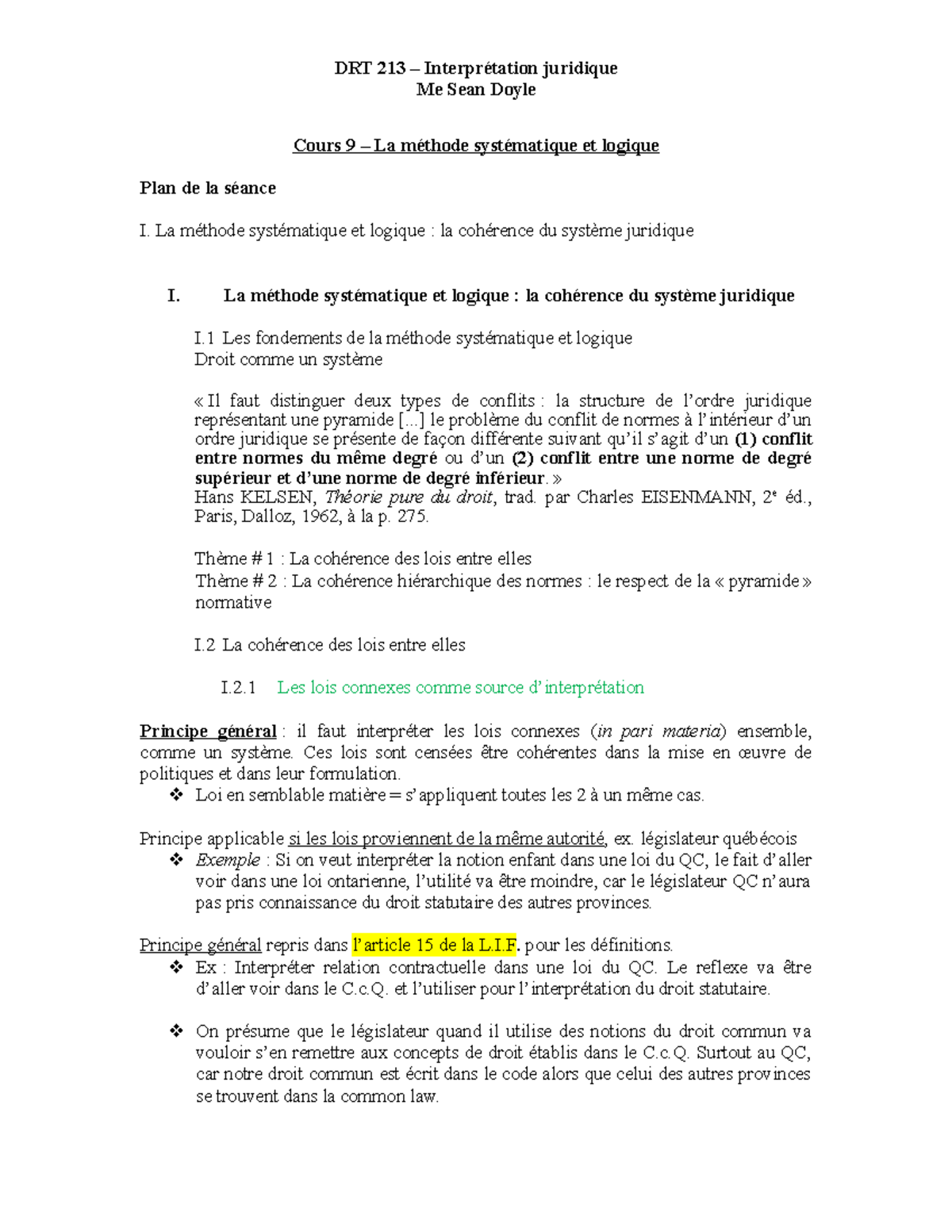 9 - Plan détaillé - Notes de Sean Doyle - Me Sean Doyle Cours 9 – La ...