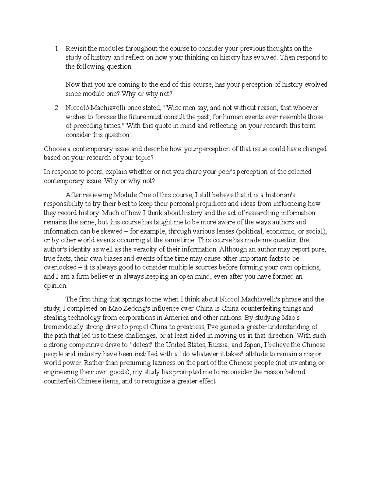 HIS100-Week 8 Discussion-Perspectives in History - Revisit the modules ...