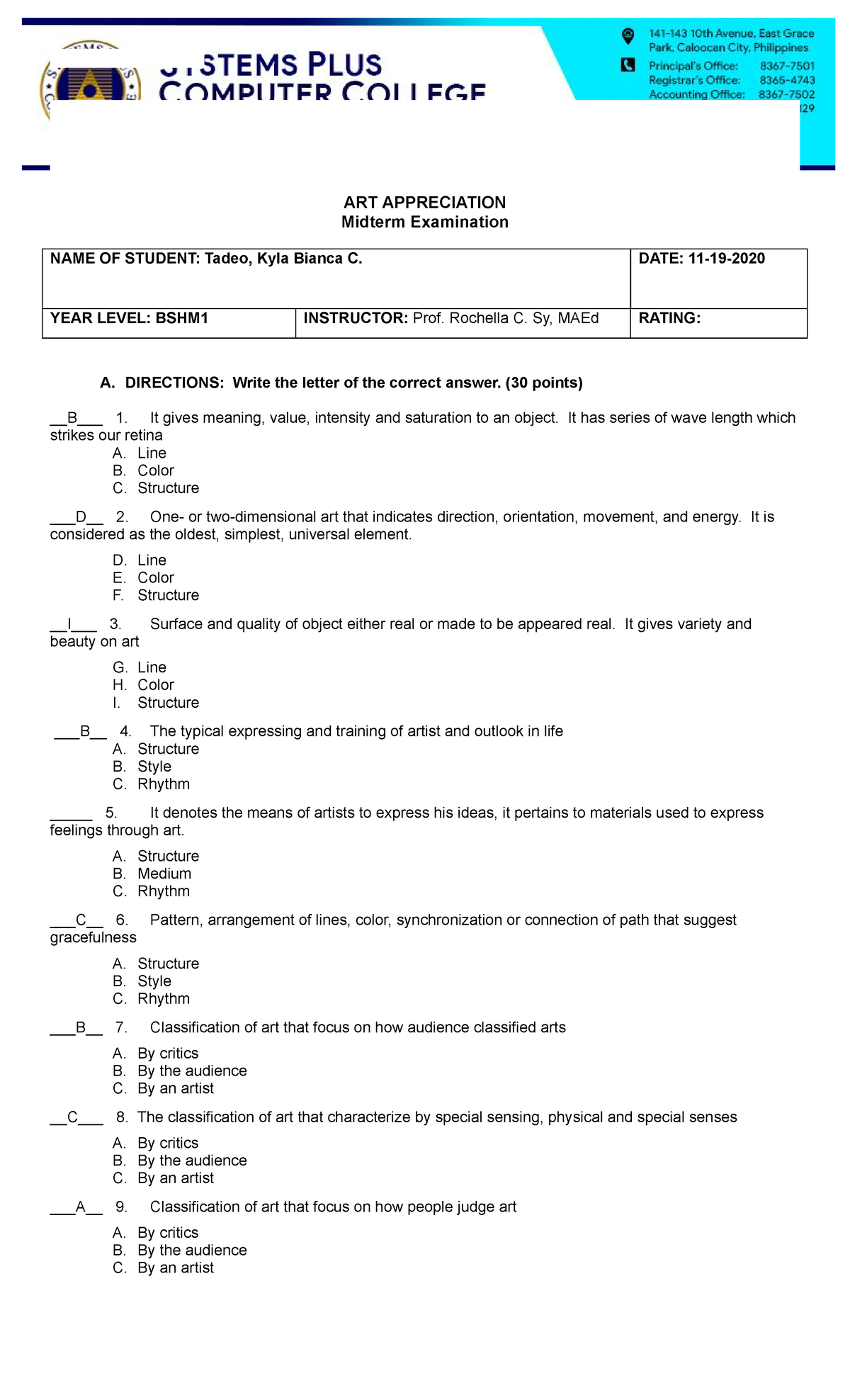 Art Appreciation- Midtermexam-draft - ART APPRECIATION Midterm ...