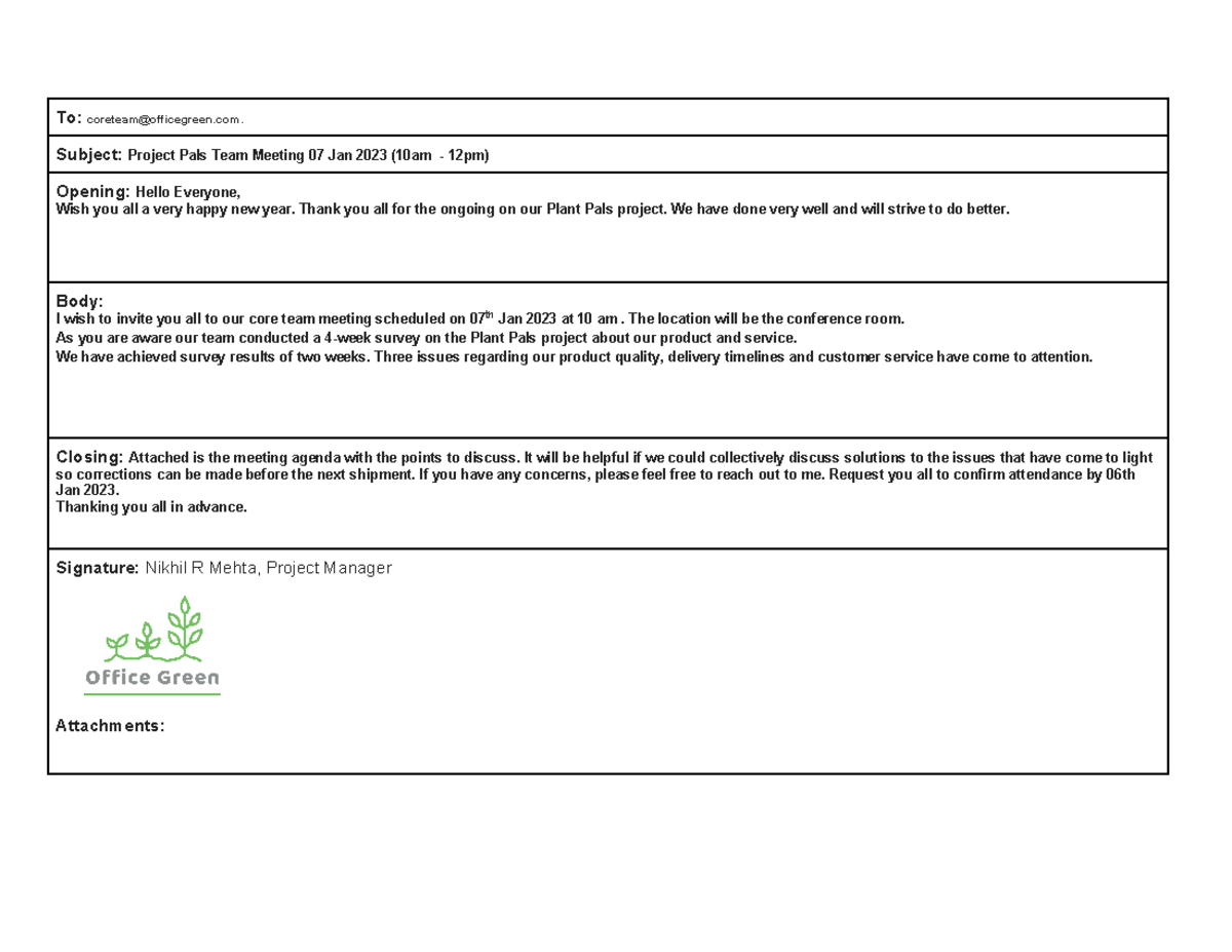 Activity Template Invitation Email - To: coreteam@officegreen. Subject ...