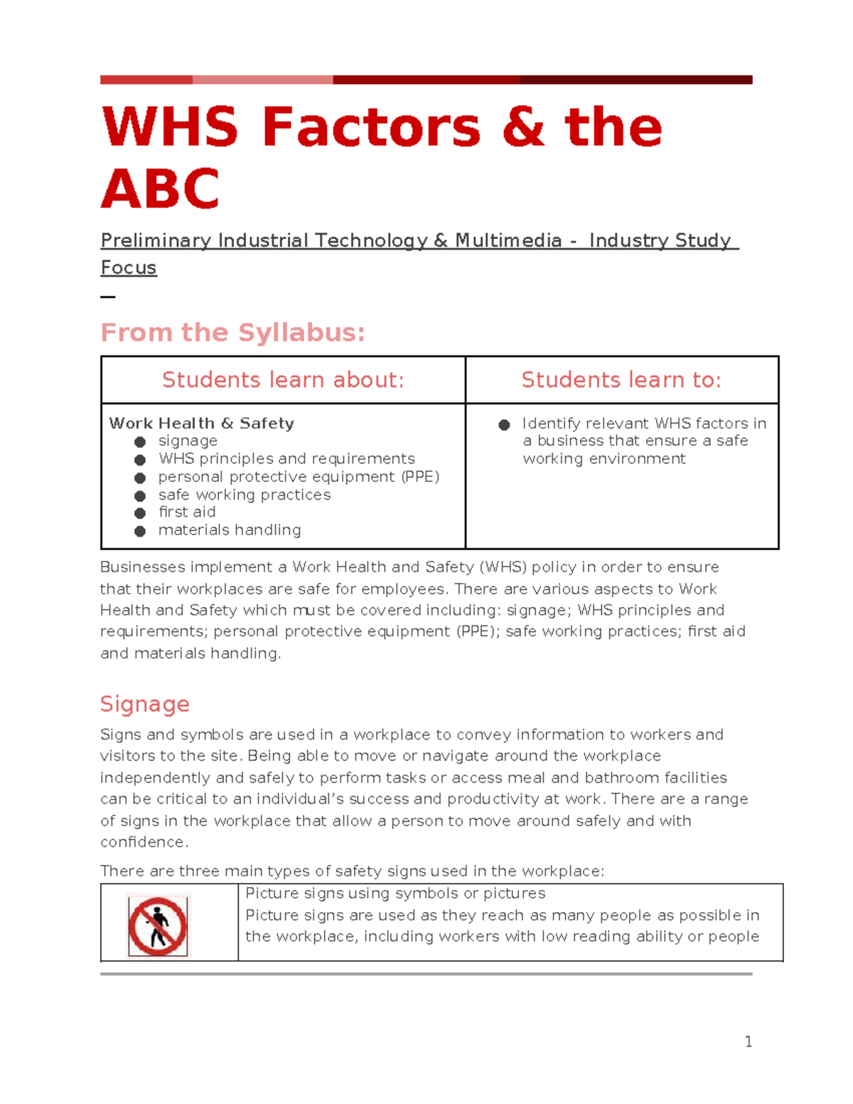 WHS Factors ABC1 - whs notes - WHS Factors & the ABC Preliminary ...
