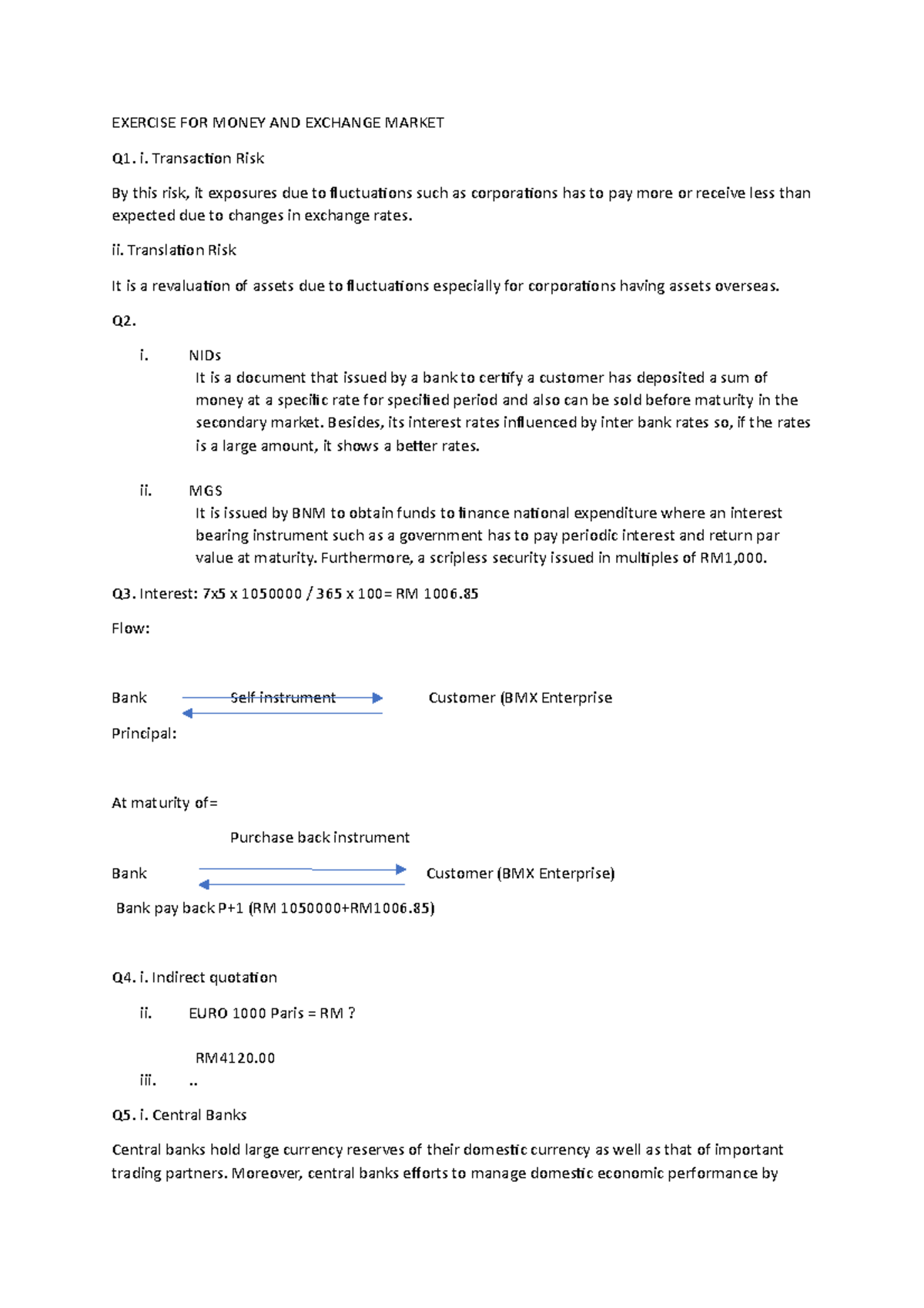 Exercise FOR Money AND Exchange Market - EXERCISE FOR MONEY AND ...