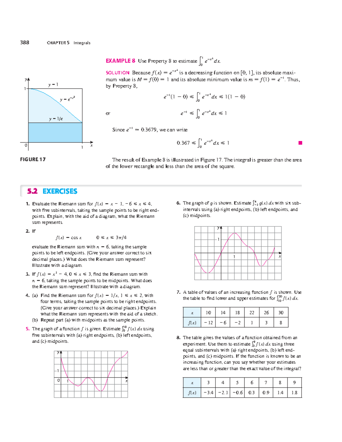 Integrals practice - 388 CHAPTER 5 Integrals EXAMPLE 8 Use Property 8 to estimate y 1 0 e 2 x 2 ...