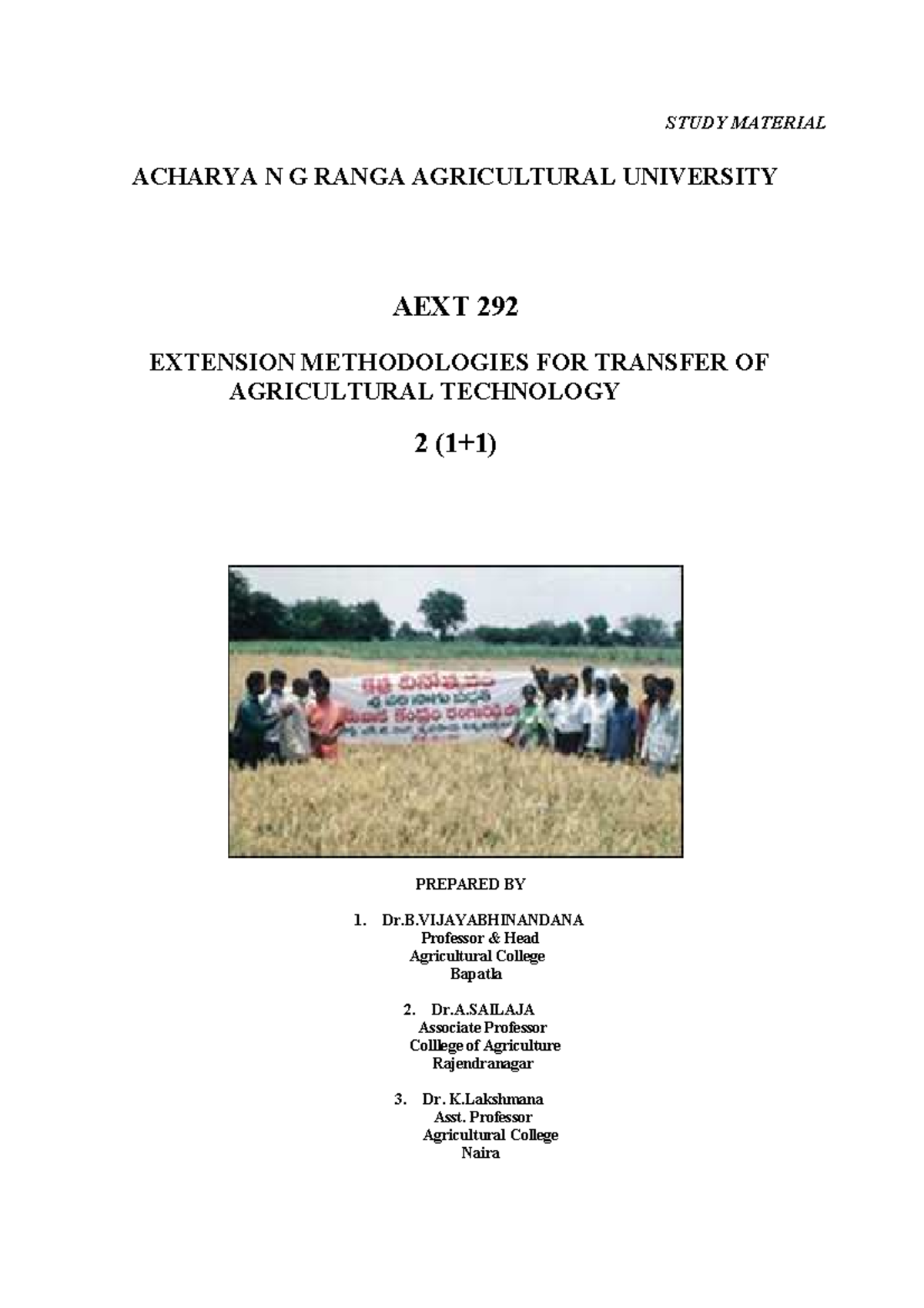 AEXT292 - Lecture notes 1-16 Extension Methodologies and Transfer of ... AEXT292 - Lecture notes 1-16 Extension Methodologies and Transfer of ...
